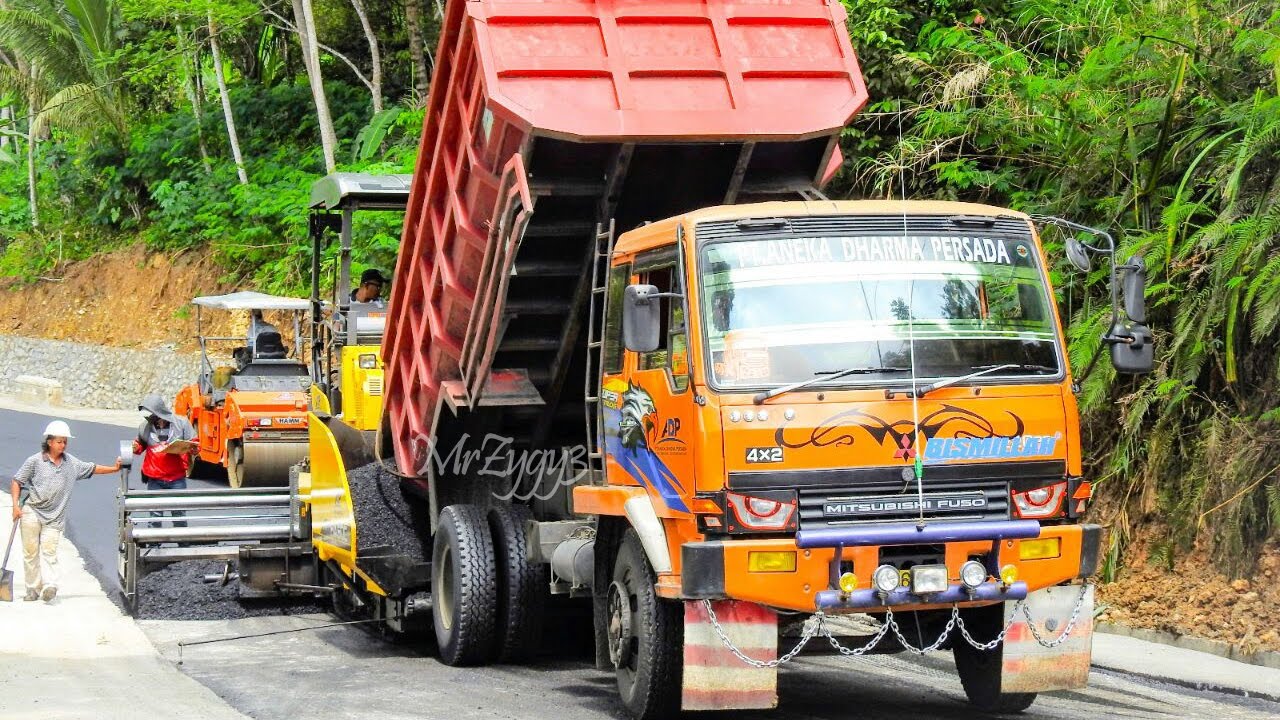 Asphalt Paver Finisher Sumitomo HA60C Dump Truck Laying New Asphalt ...