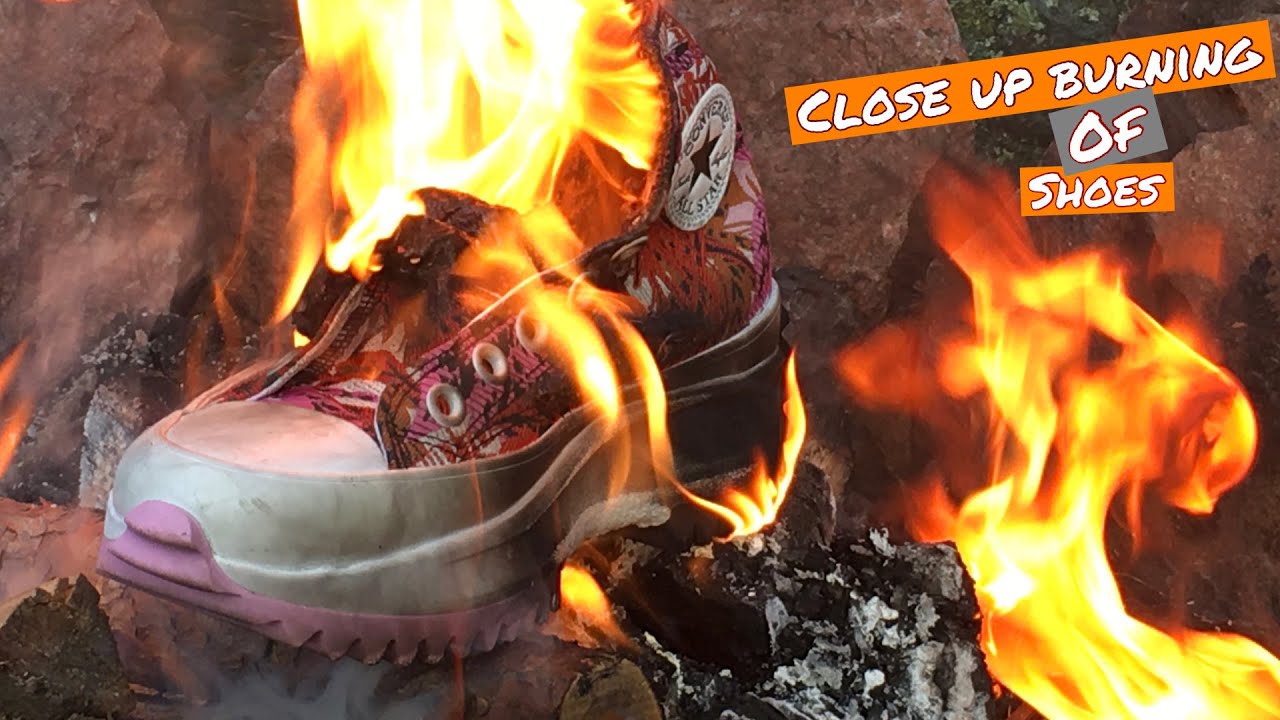 Burning shoes close up (fire stuff) - YouTube