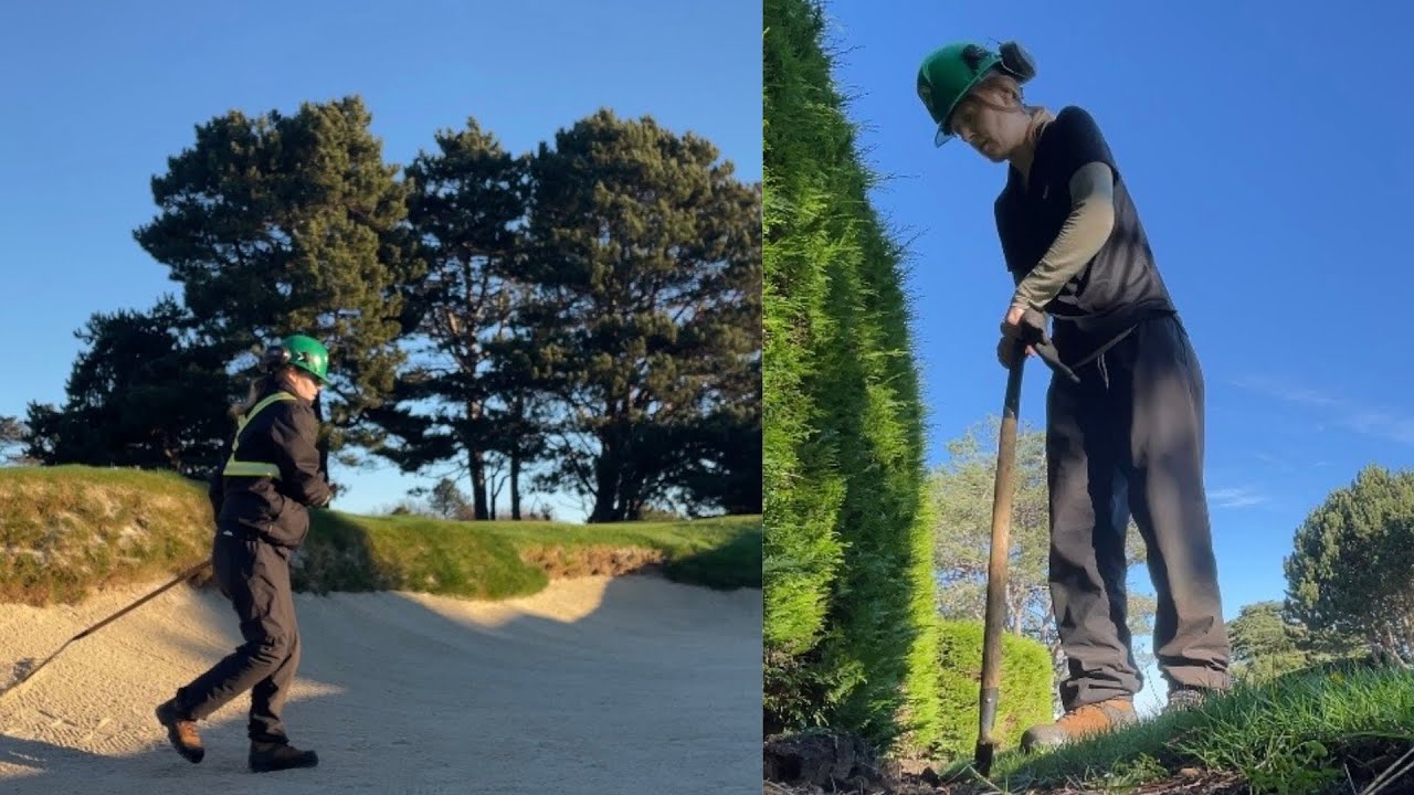 RAKING BUNKERS and EDGING GARDENS - Work Day on a Golf Course - YouTube