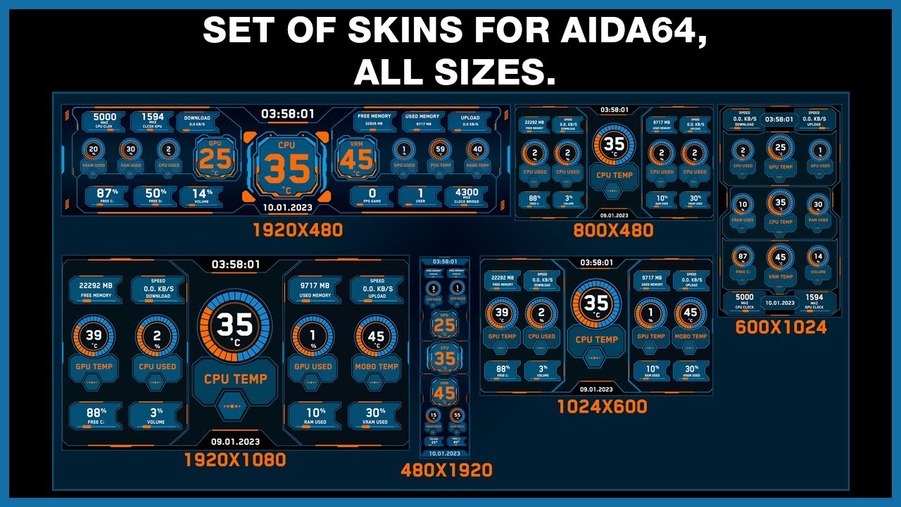 Conjunto de skins para Aida64, todos os tamanhos. - YouTube