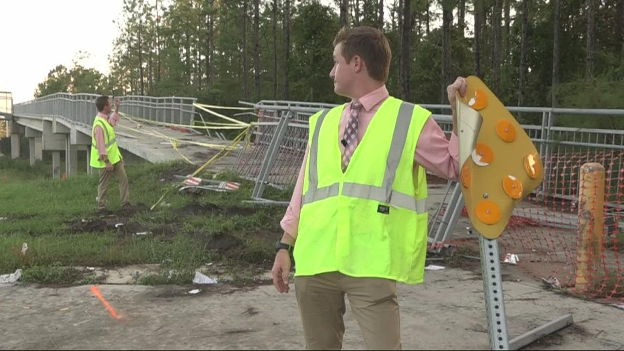Pedestrian bridge closed after multiple cars slam into it - YouTube