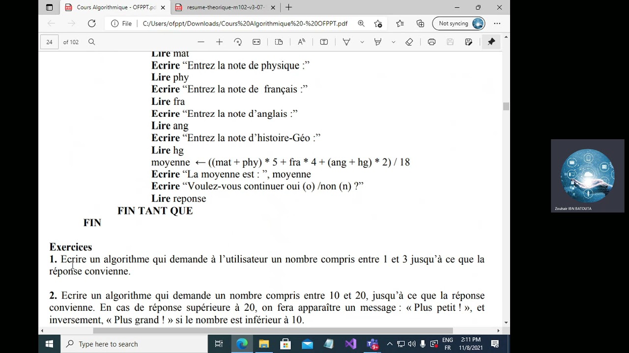 Algorithme 10: Structures itératives Tant que + Répeter Jusqu'à ...