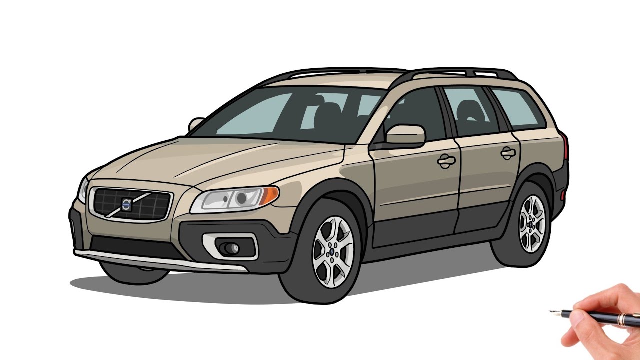 How to draw a VOLVO XC70 / drawing volvo v70 car step by step - YouTube
