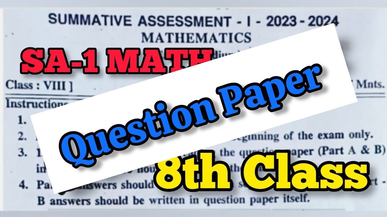8th SA-1 💯💯 MATHS Real Question Paper with Bit Paper | SA-1 💯💯 MATHS ...