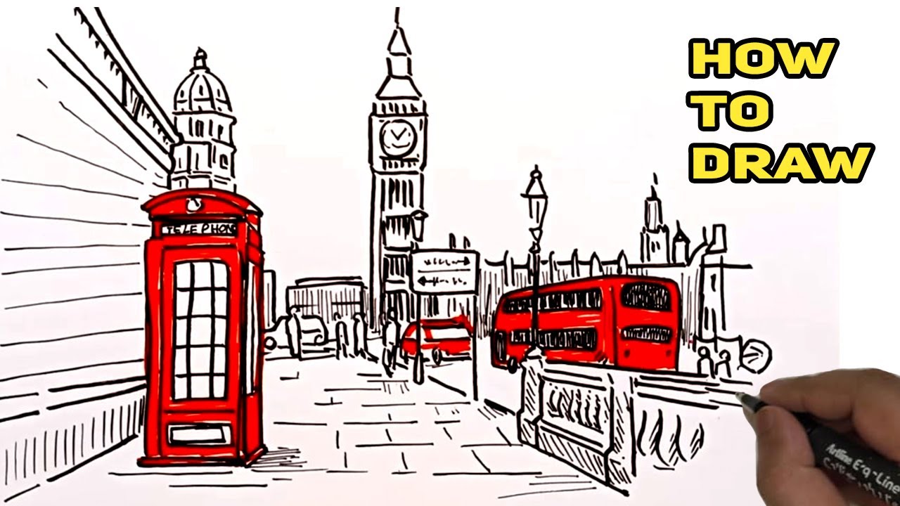 How to Draw London Scenery easy. London Drawing. How to Draw Landon. - YouTube