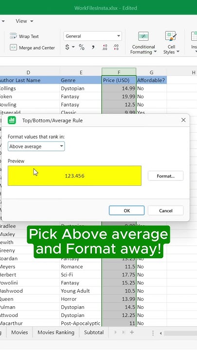 Sheets Hack | 🎨 Make all values above the average POP! 🌟 #excel #sheets #exceltips - YouTube