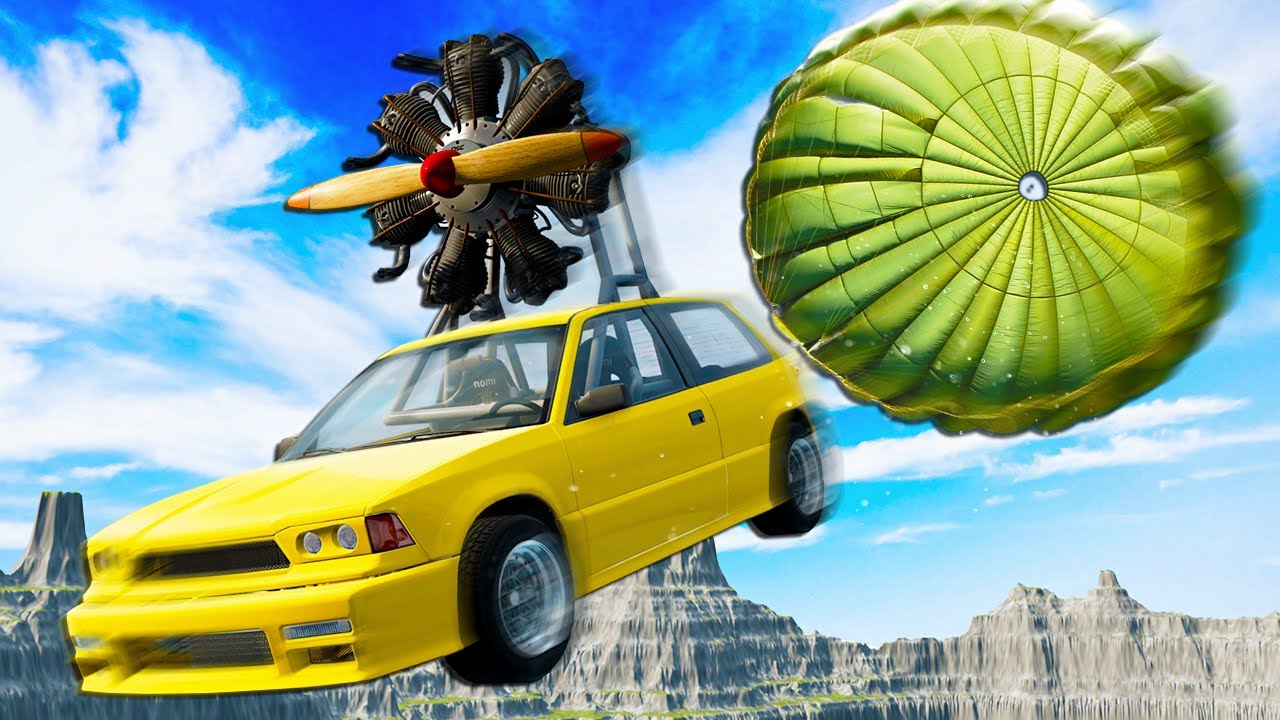MOTOR de AVIÃO e PARAQUEDAS nos CARROS do BeamNG.drive! - YouTube