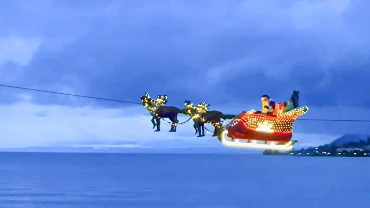Santa Claus Flying Over Lake Geneva in Montreux, Switzerland ...