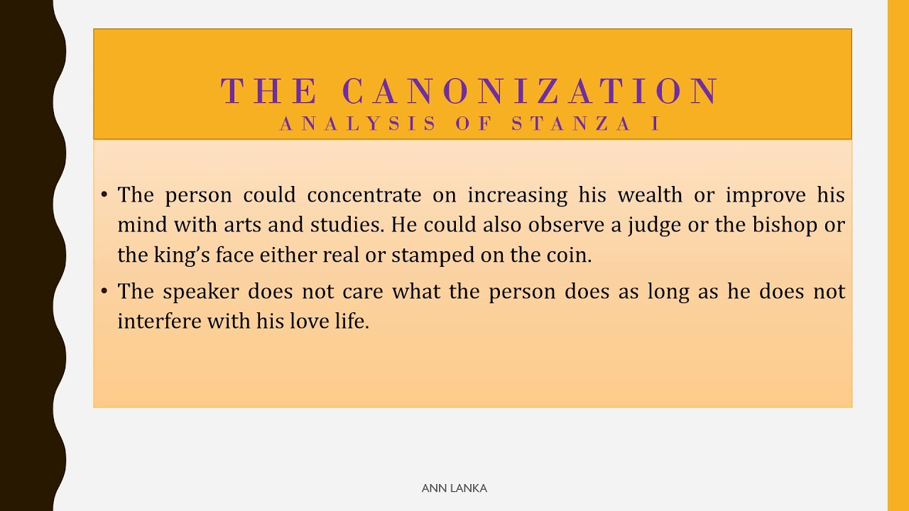 SJCTNC 18PEN11 ENGLISH POETRY UNIT II THE CANONIZATION BY ANN LANKA ...