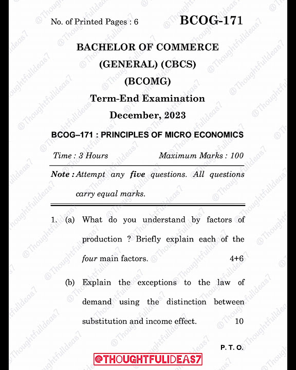 BCOG-171 December 2023 Question Paper IGNOU (Principle Of Micro Economics)#Shorts #Question # ...