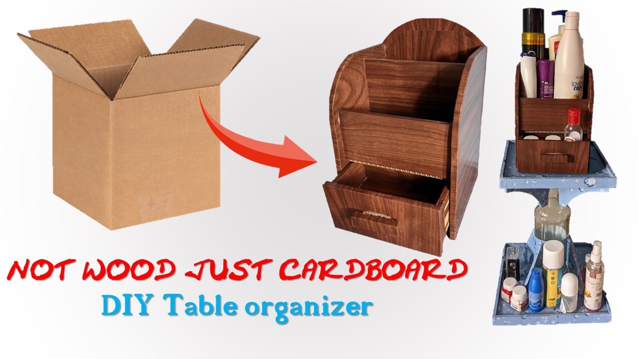 DIY cardboard storage | table organiser with hidden storage - YouTube