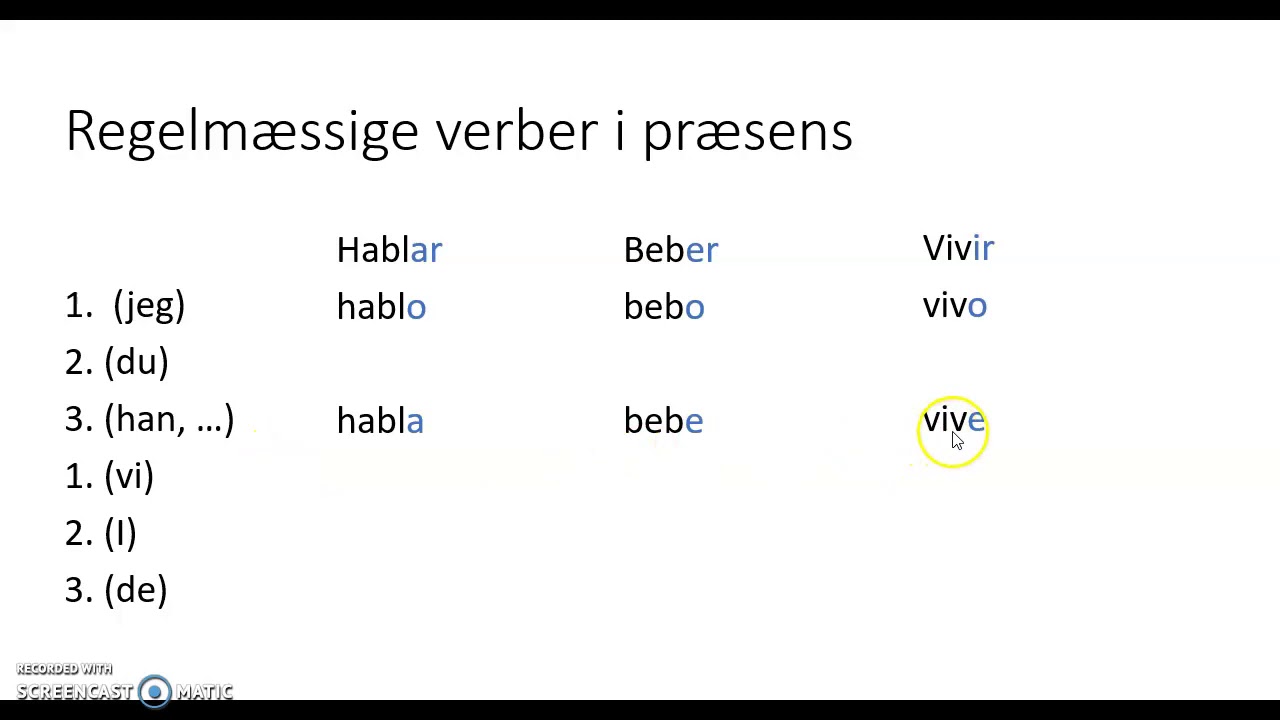 Regelmæssige verber 2, spansk - YouTube