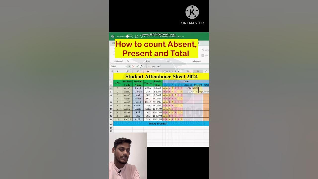 How to Count Prasant,Absent and Total Student Attendance Sheet #excel #exceltutorial #exceltips ...