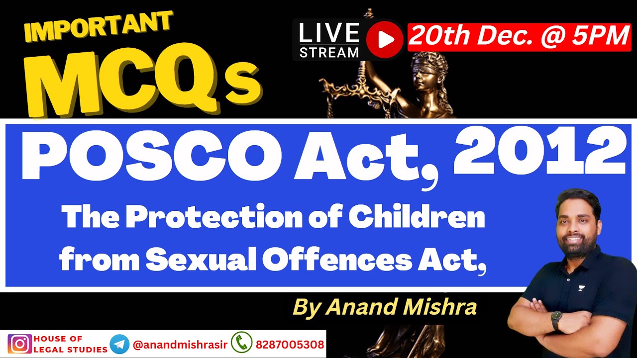 POCSO Act, 2012 MCQs | Important MCQs of POCSO Act | UP PCSJ 2022 | Anand Mishra Sir - YouTube