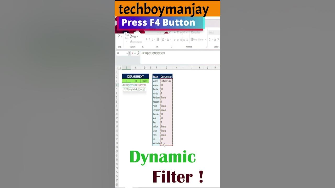 #shorts Filter Data Dynamically with Excel FILTER Function #filter ...