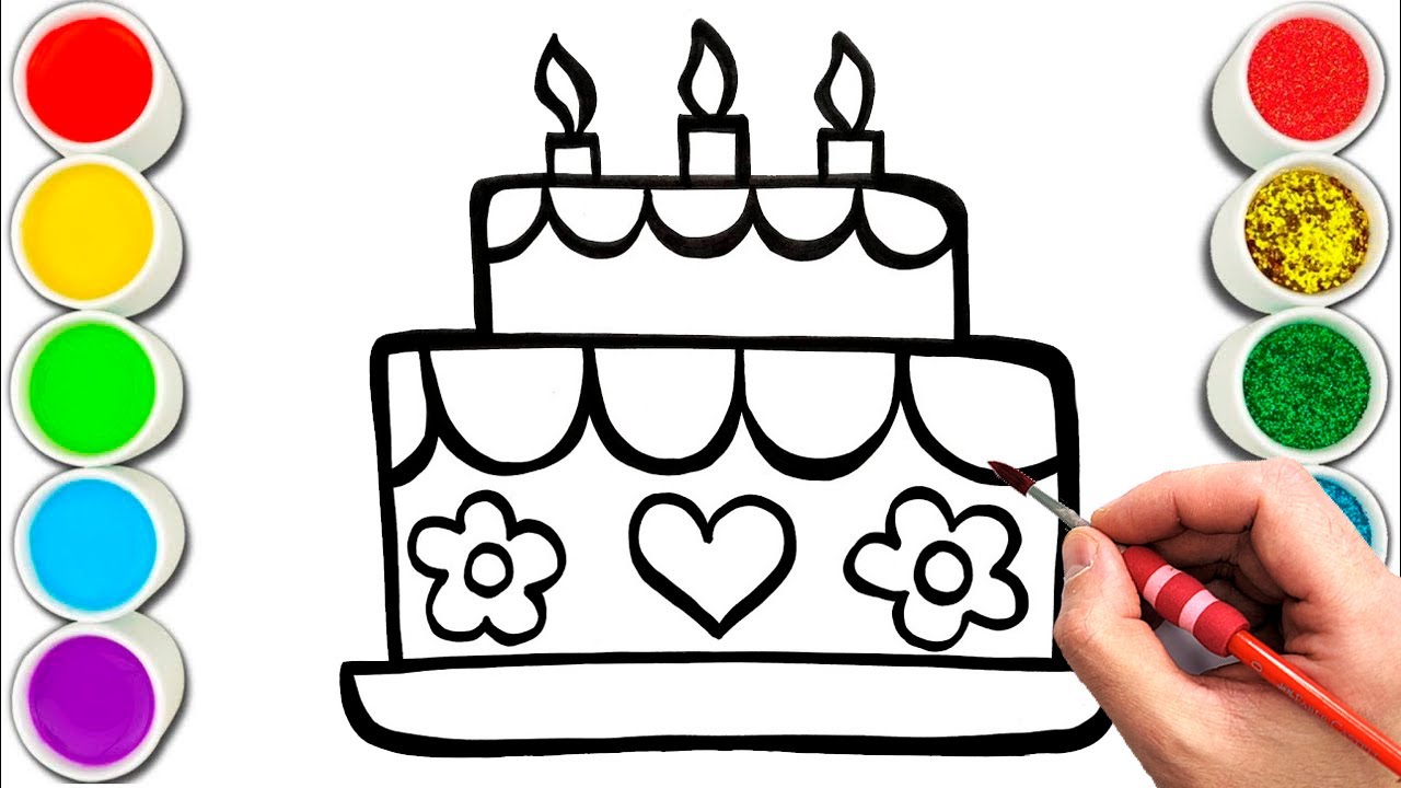 Birthday Cake Drawing, Painting & Coloring For Kids and Toddlers_ Child ...
