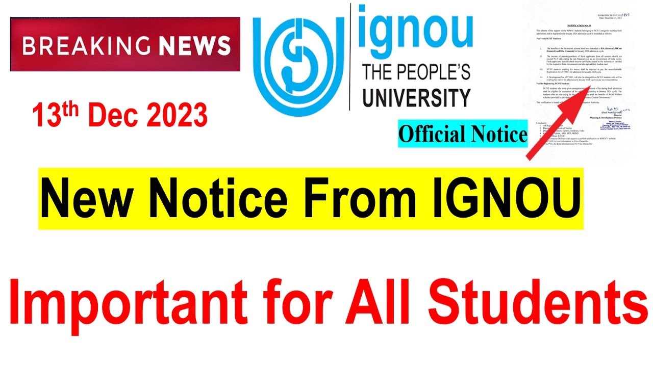 😍{Breaking News} New Notice From IGNOU | Official Notice Released For ...