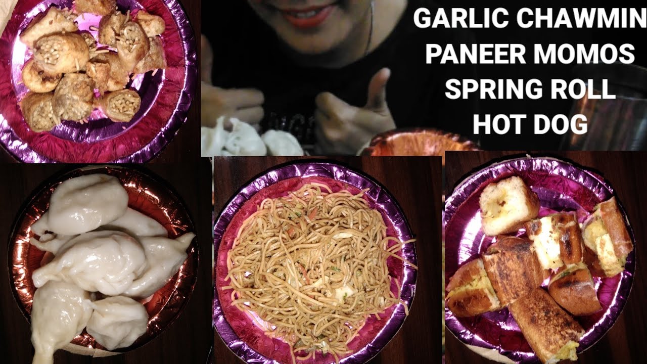 ASMR EATING STREET FOOD CHALLENGE CHAWMIN, PANEER MOMO, PANEER, HOT DOG ...