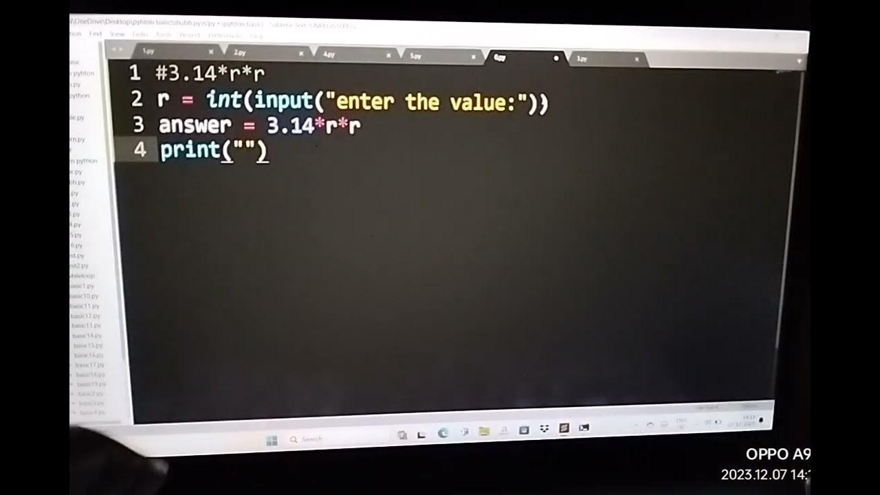 basic python example number 7 by using sublime text.. (find the area of ...