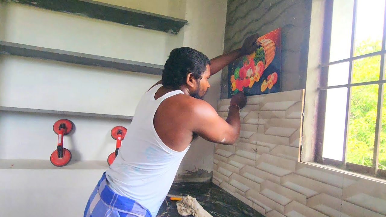 Amazing Work! Kitchen Wall Tile installation Accurately-using by Cement ...