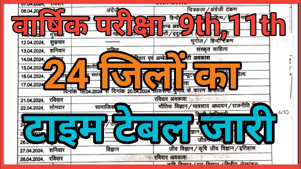 Rajasthan 9th , 11th Time Table 2024 , Rbse Exam 2024 Class 9th , 11th ...