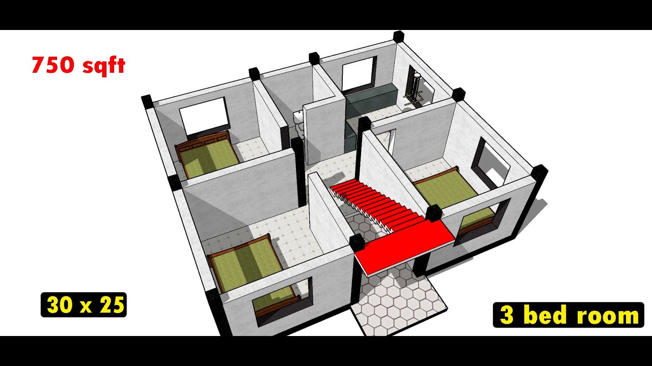 30 x 25 simple village house plan II 30 x 25 ghar ka design II 750 sqft ...