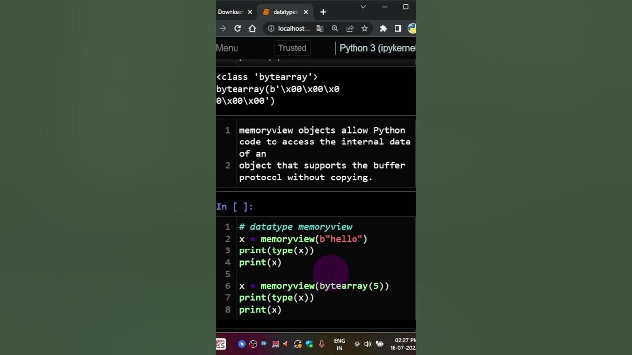 Bytes Bytearray Memoryview None In Python Tamil Python Shorts Youtube