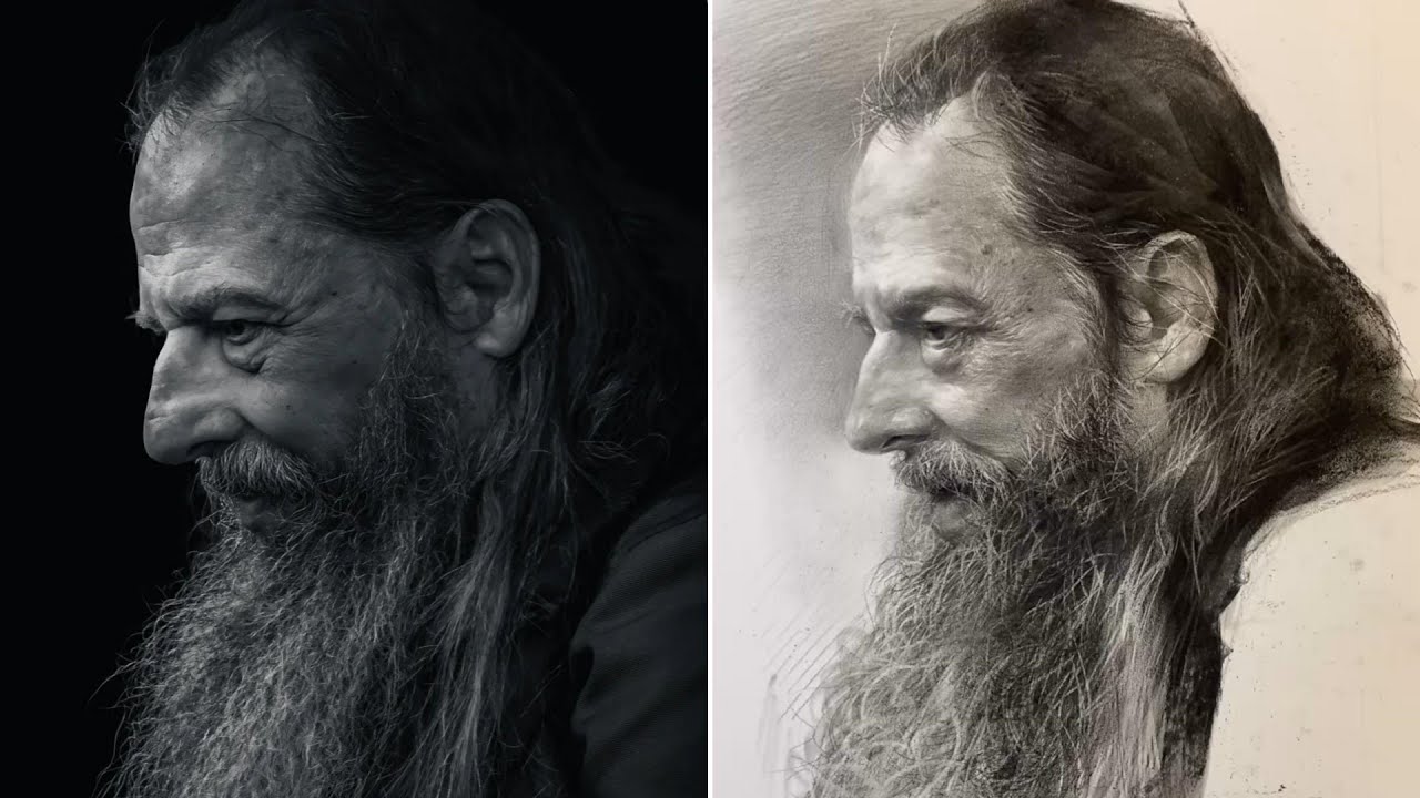 Drawing A Man with Long Beard Using Reference Photo ∥ Sketch Drawing ...