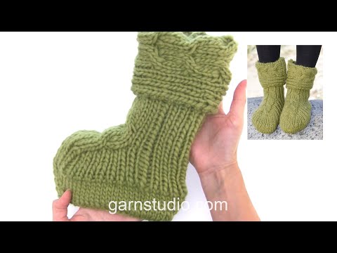 How to knit the slippers with cables and rib in DROPS 164-36