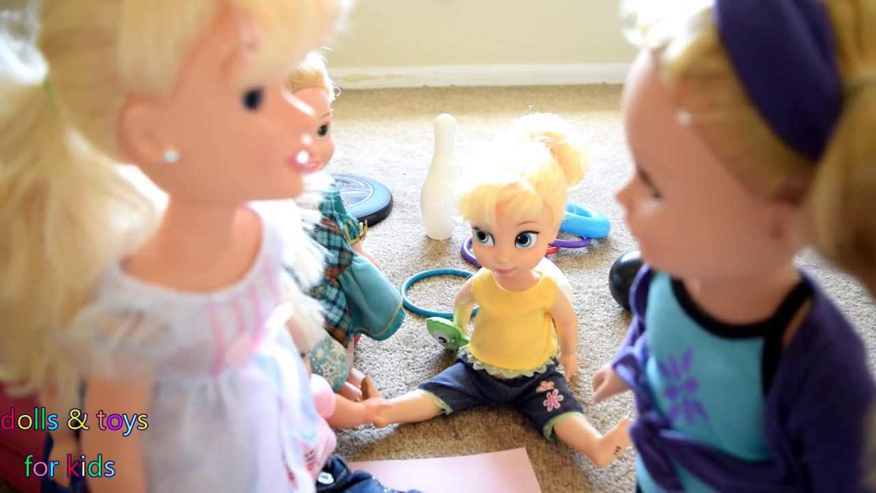 Cinderella Elsa Anna Frozen Tinker Bell Dolls Video Fitness Exercise ...