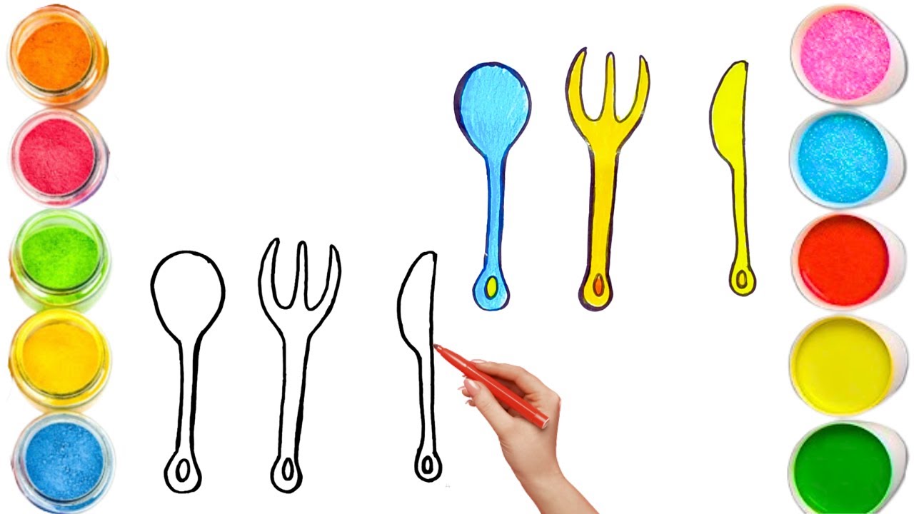 How To Draw cute Spoon and fork Drawing, Painting & Coloring For Kids ...