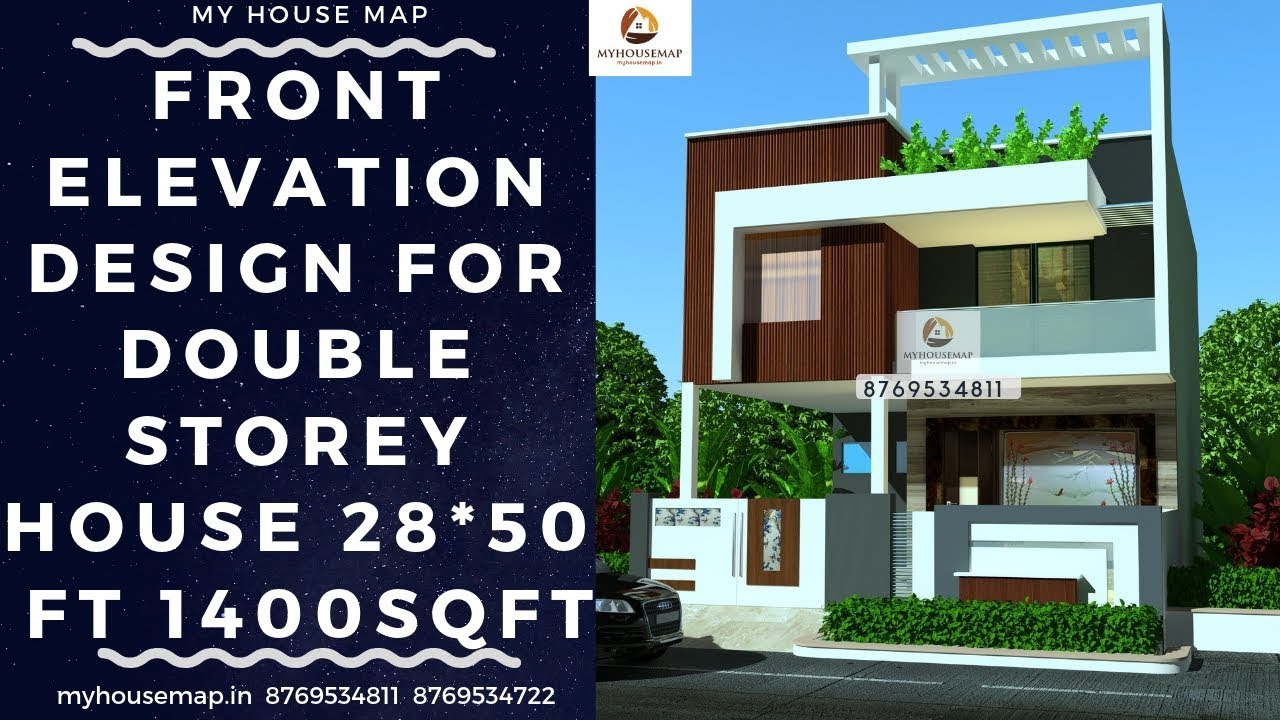 front elevation design for double storey house 28*50 ft 1400 sqft - YouTube