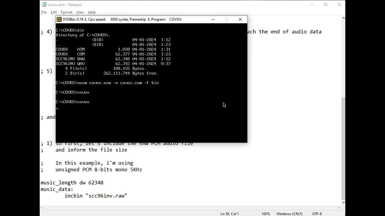 [Assembly 8086 / DOS] - Let's code a very simple COVOX PCM audio player - YouTube