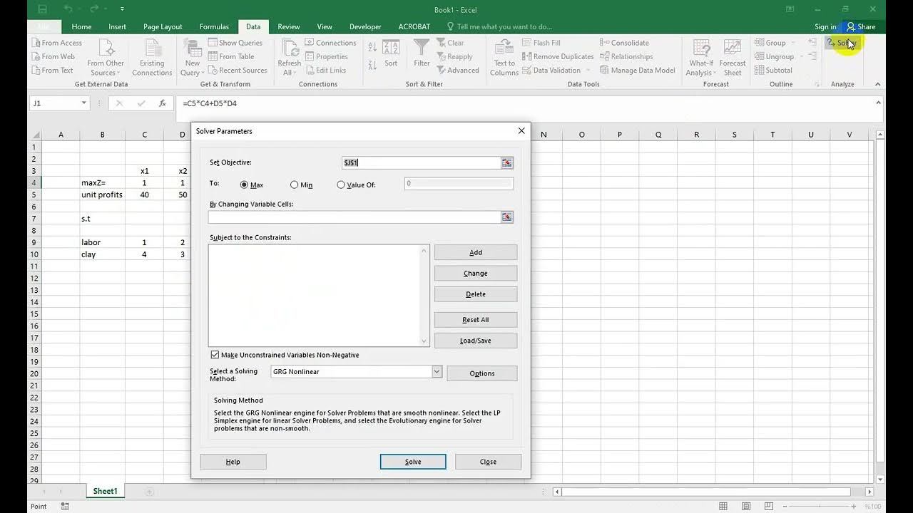 Solving LP Maximization Problems Using Excel Solver - YouTube