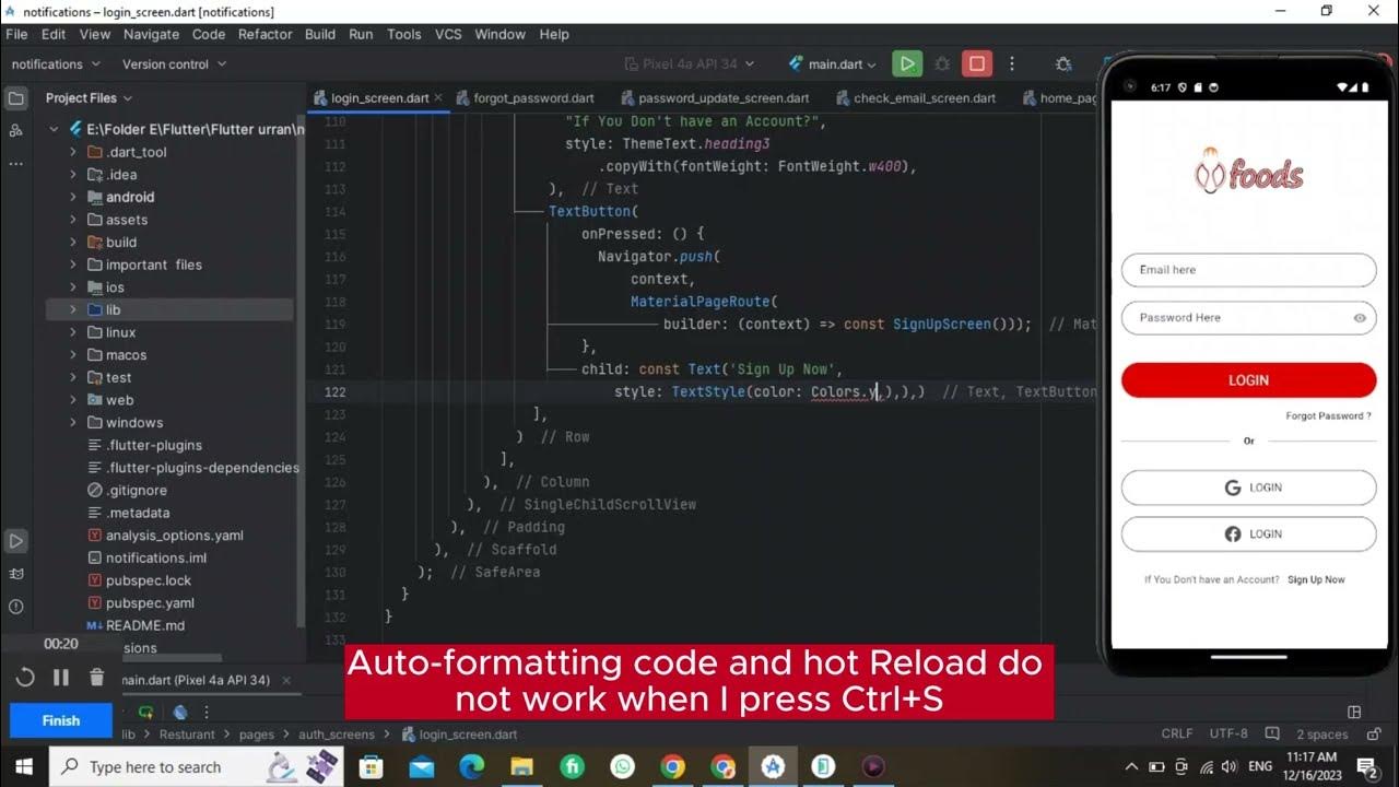 Flutter hot reload does'nt work in Android Studio On Save and enable Auto-Format On Save - YouTube