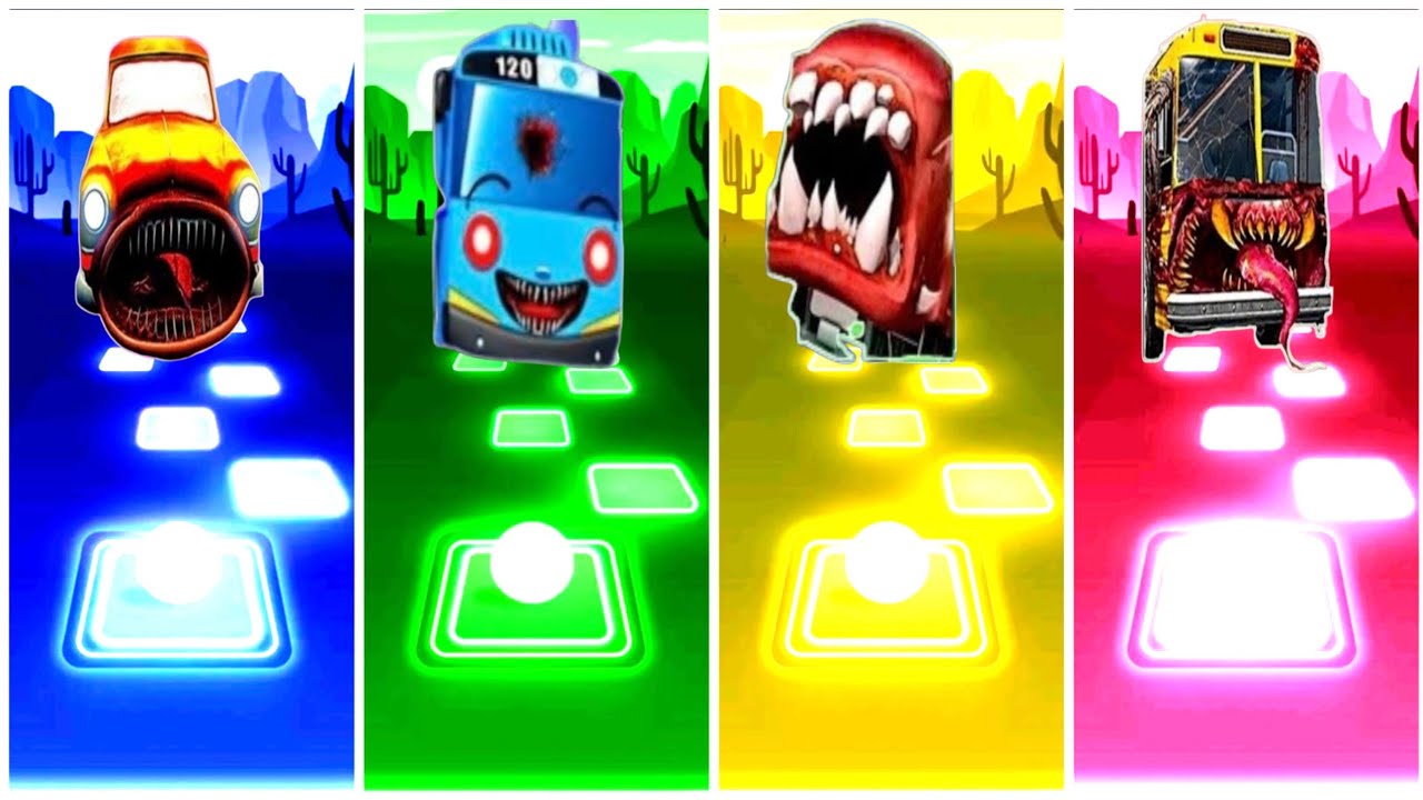 Yellow car Eater🆚 Tayo The Little Bus 🆚 Train Eater 🆚 Bus Eater Tiles ...