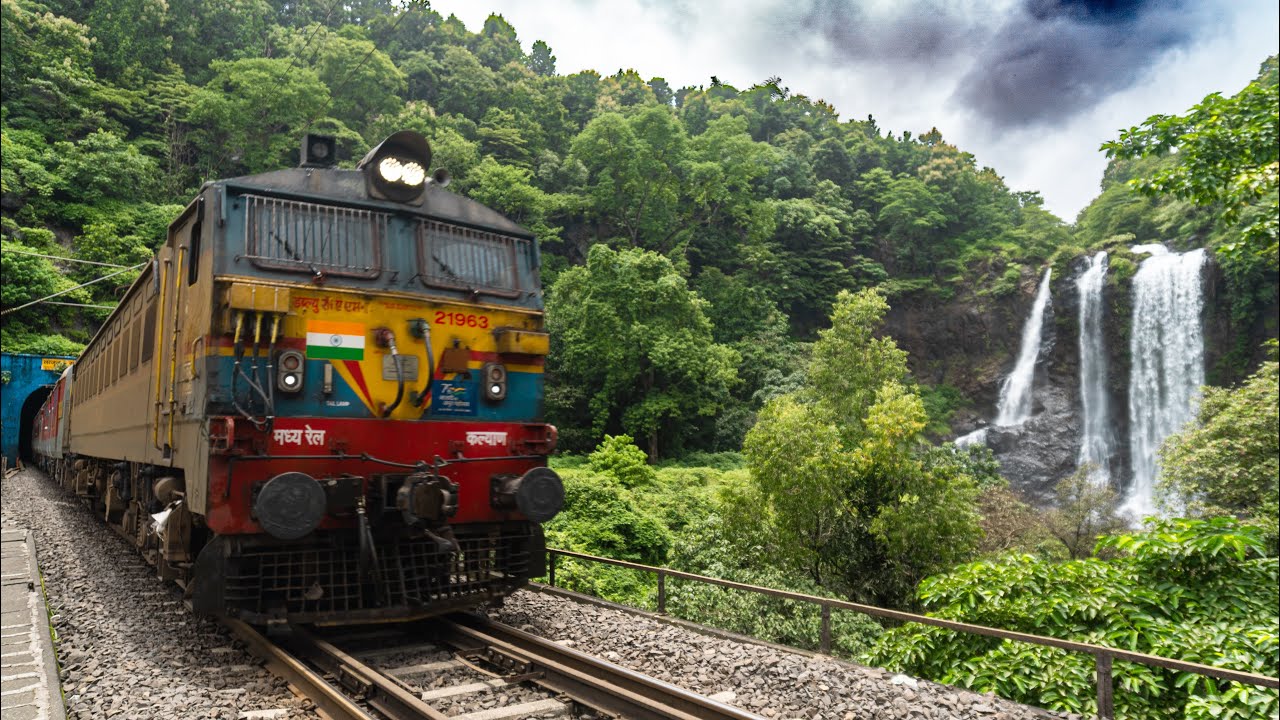 Trains Passing Ukshi Waterfalls | Ranpat Village | Konkan Railway ...
