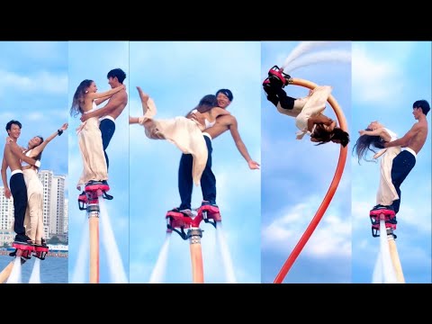 The beautiful woman experienced the flyboard for the first time, it was so beautiful#flyboard 