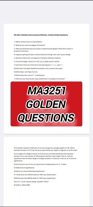 MA3251|Important Questions|Statistics and Numerical Methods|Important ...