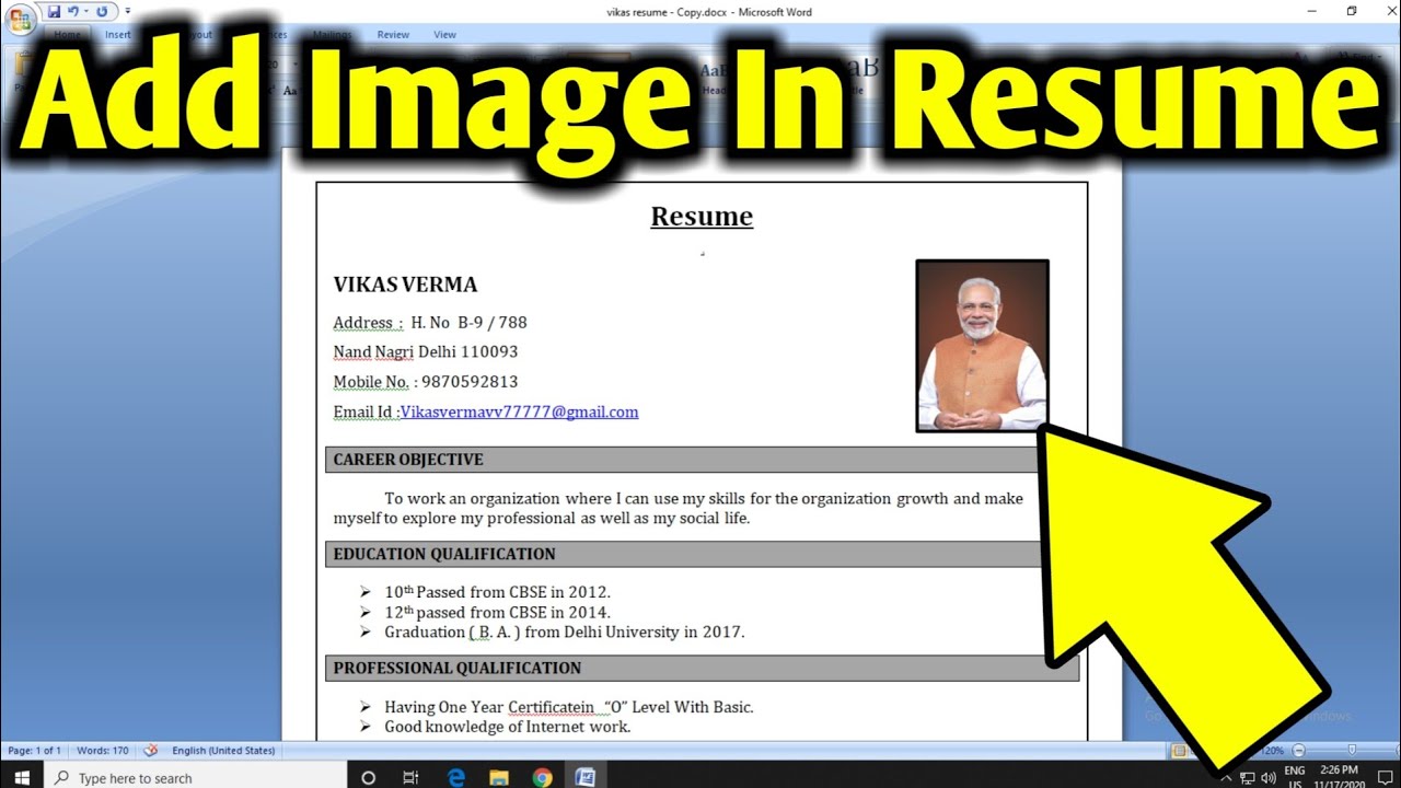 Resume Pe Photo Kaise Lagaye | Ms Word Me Resume Me Photo Kaise Lagaye ...