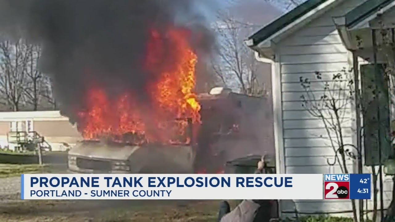 Man rescued after propane tanks explode inside minivan - YouTube