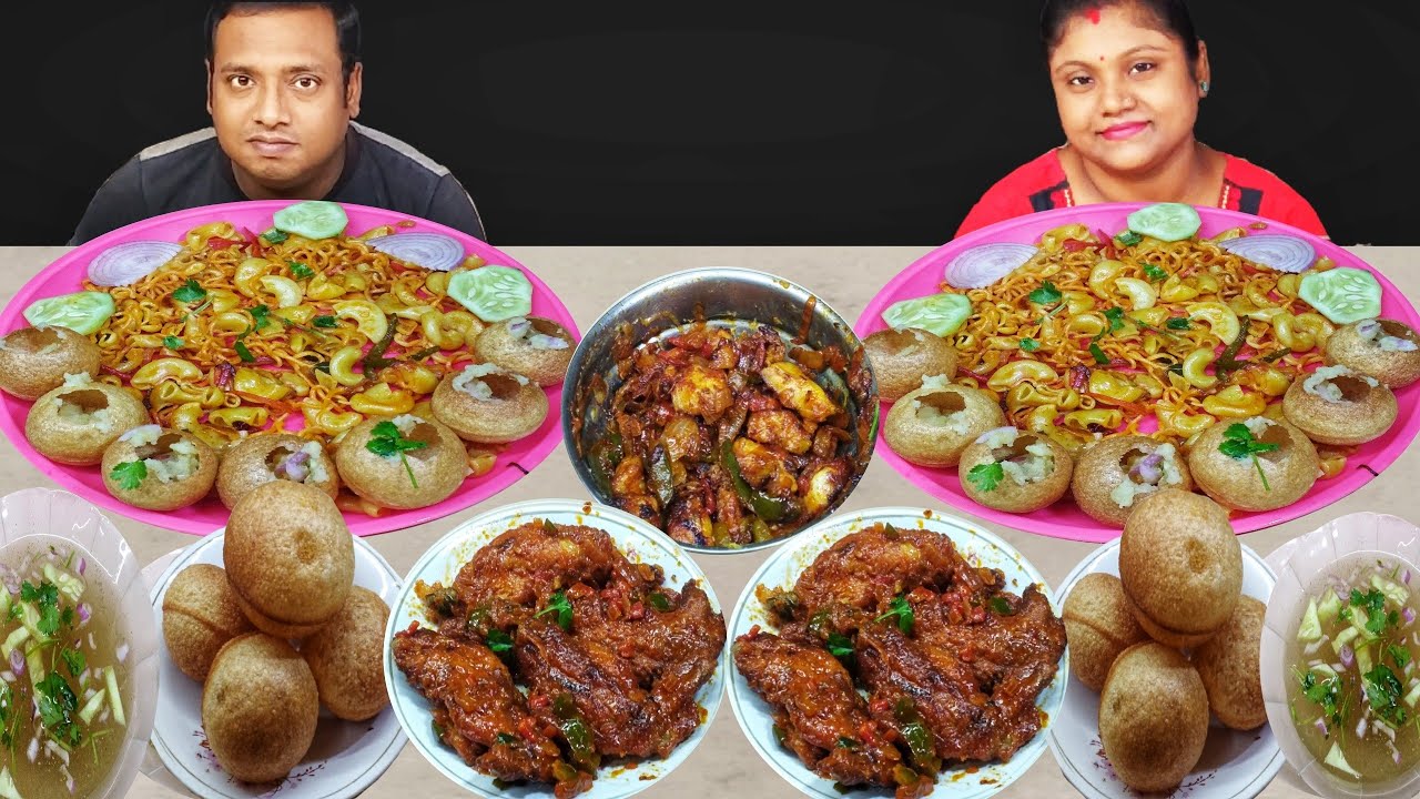 CHICKEN WINGS CURRY CHICKEN FUCHKA PANIPURI CHOWMEIN PASTA EATING ...