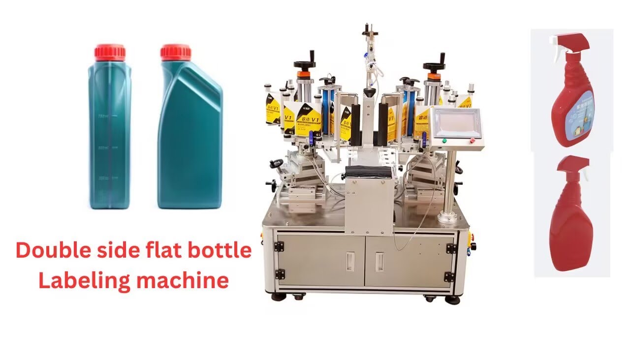 Dual sided flat bottle labeling machine - YouTube