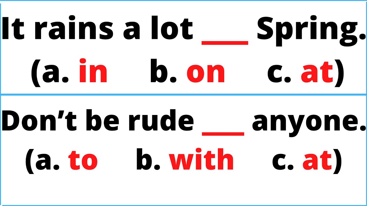 English Grammar Test: Prepositions IN, ON, AT, BY, OF | English ...