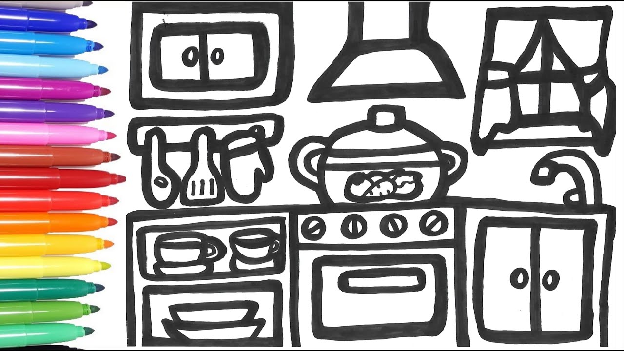 Kitchen Easy Drawing, Painting and Coloring for Kids, Toddlers | Come ...