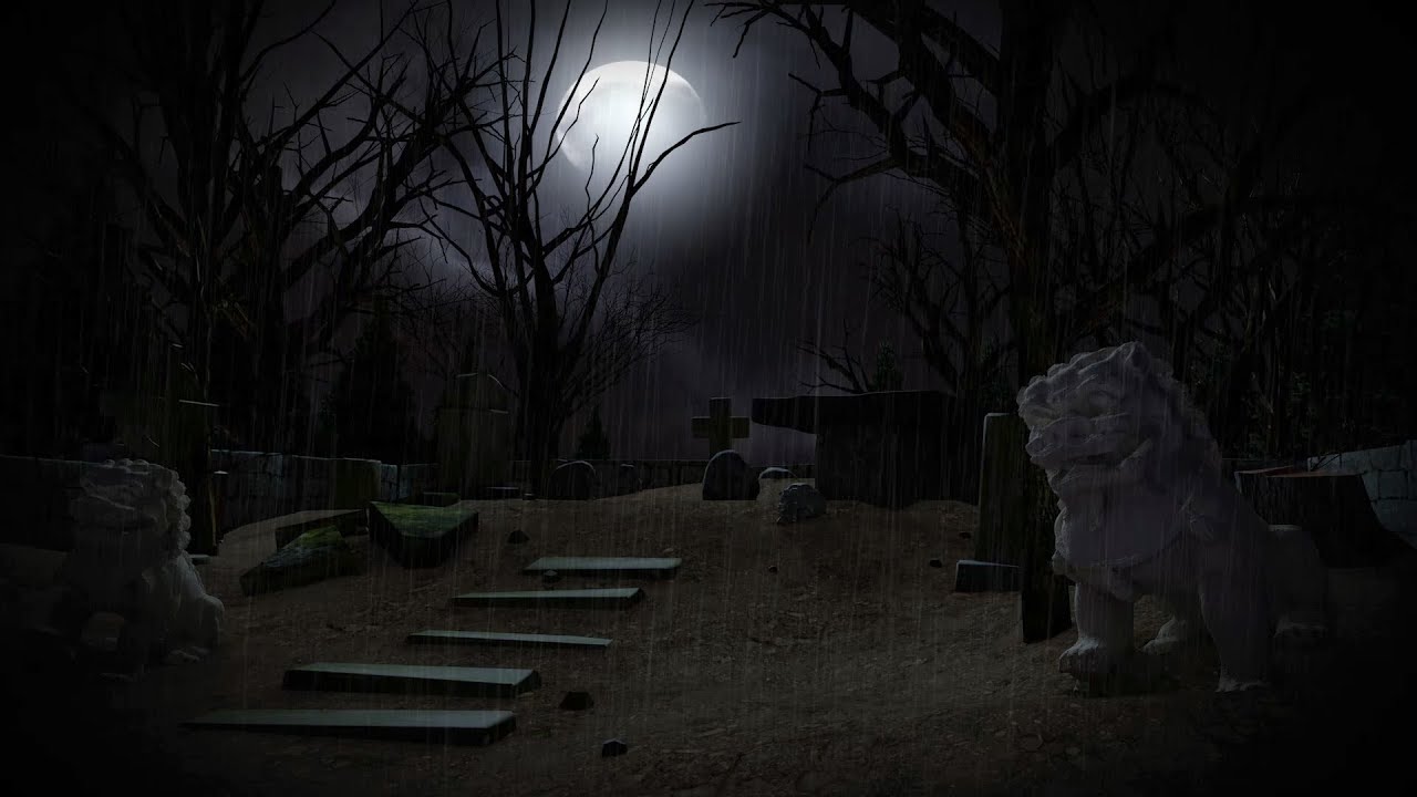 Haunted Cemetery | Horror Ambience | Autumn Rain, Distant Thunder And ...