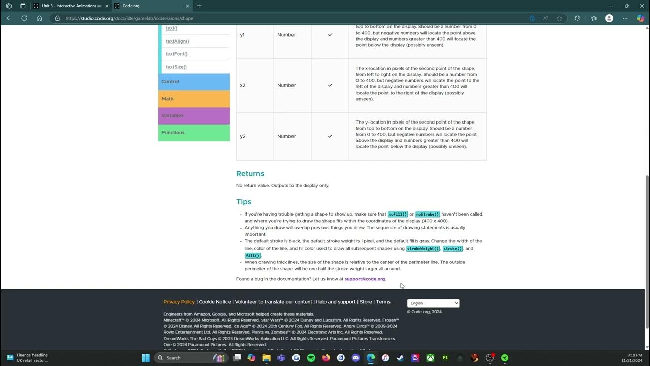 Code.org - CS Discoveries - Unit 3: Interactive Animations & Games: Lesson 4: Level 9 - YouTube