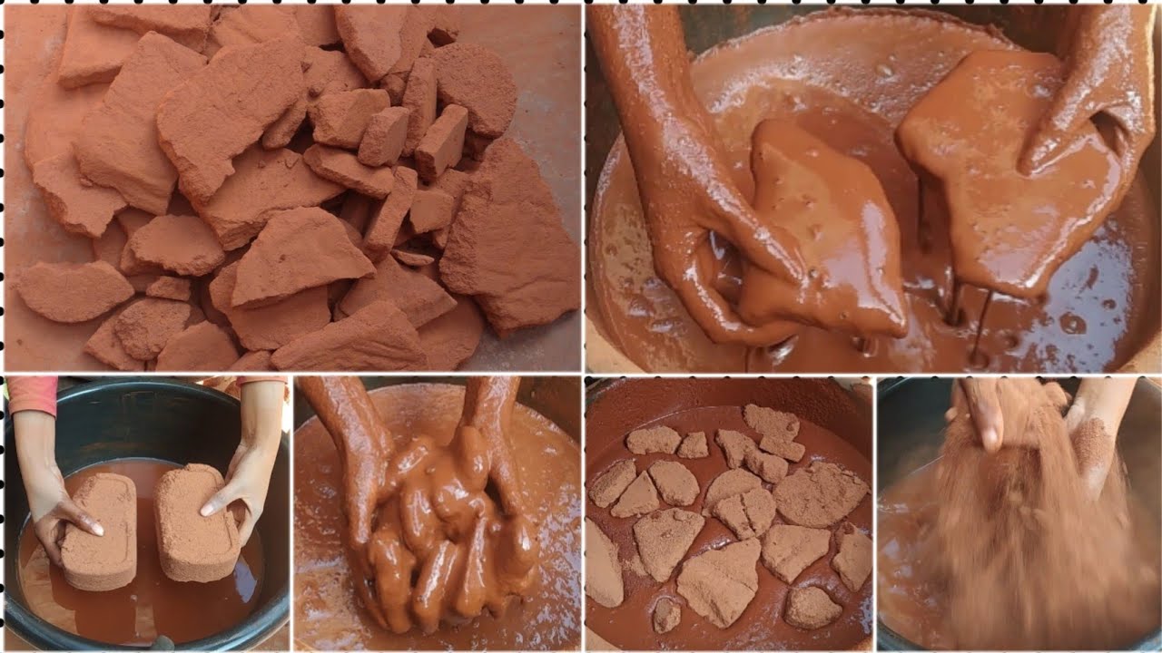 Asmr:Very Soft Pure Red dirt Smashing Mini Chunks Dry Crumbling Water ...