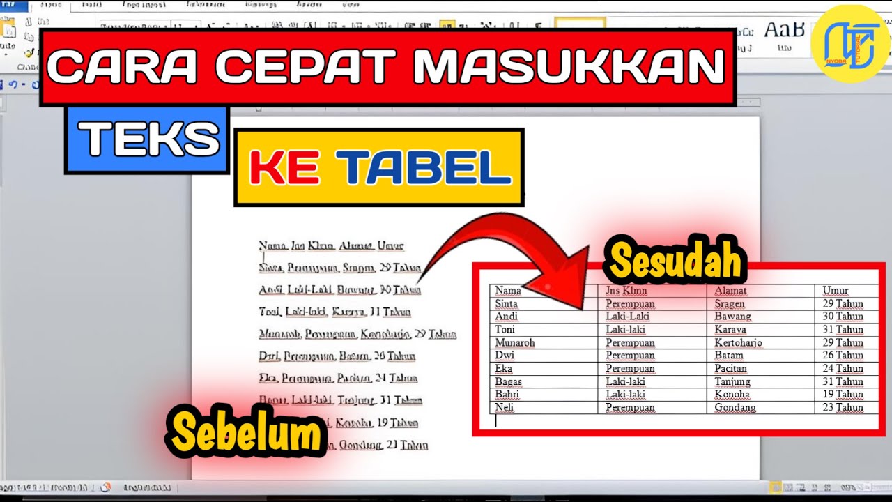 Cara Merubah Teks ke Tabel di Ms Word | How to Change Text to Table in ...