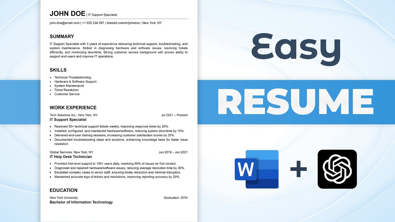 How to Make Resume | MS Word + ChatGPT | Easy Resume Format | Resume ...